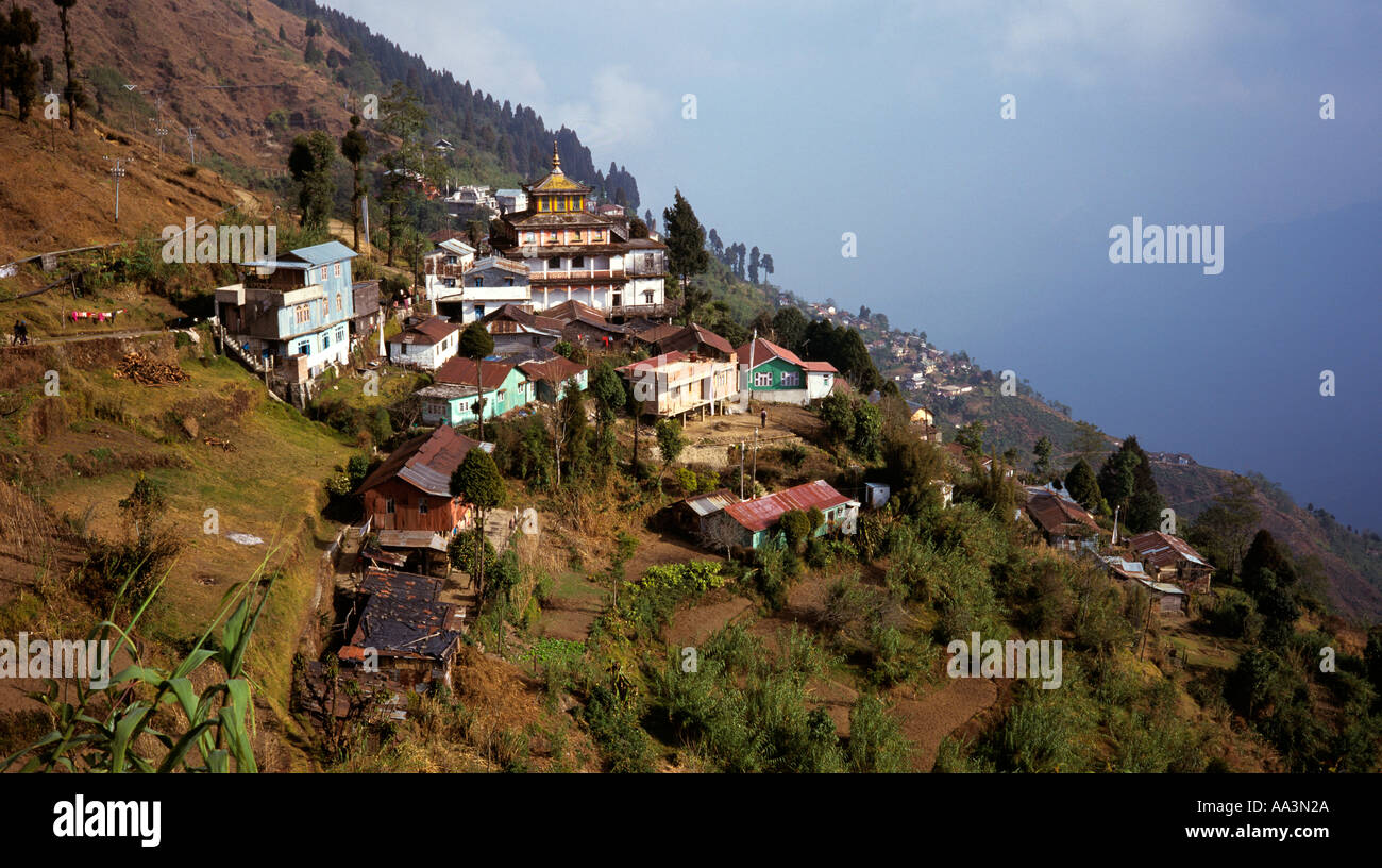 India Darjeeling Aloo Bari Buddhist Monastery on hillside Stock Photo ...