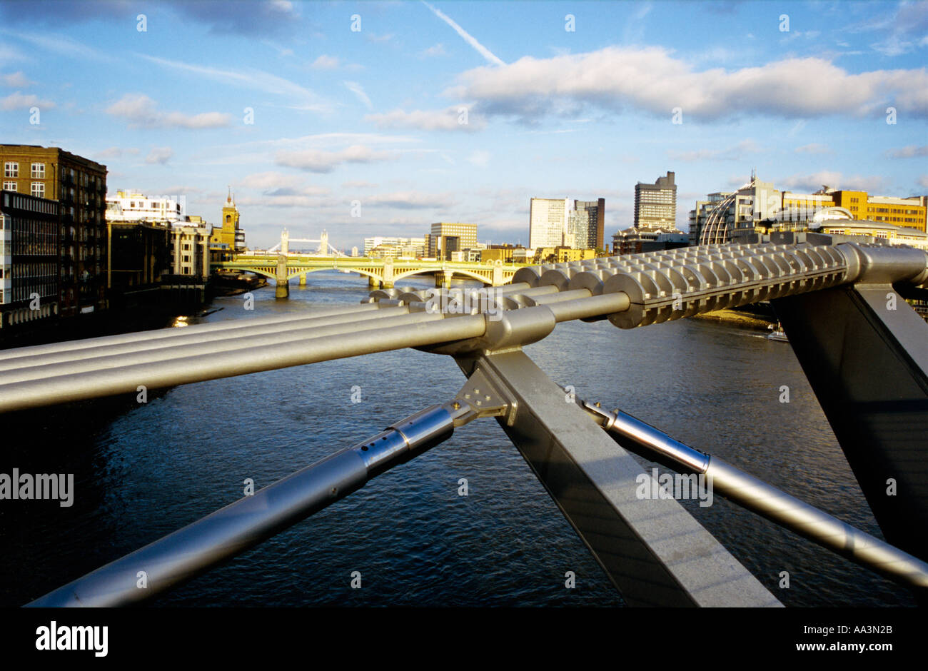 View from Millenium Bridge looking towards Tower Bridge London Stock ...
