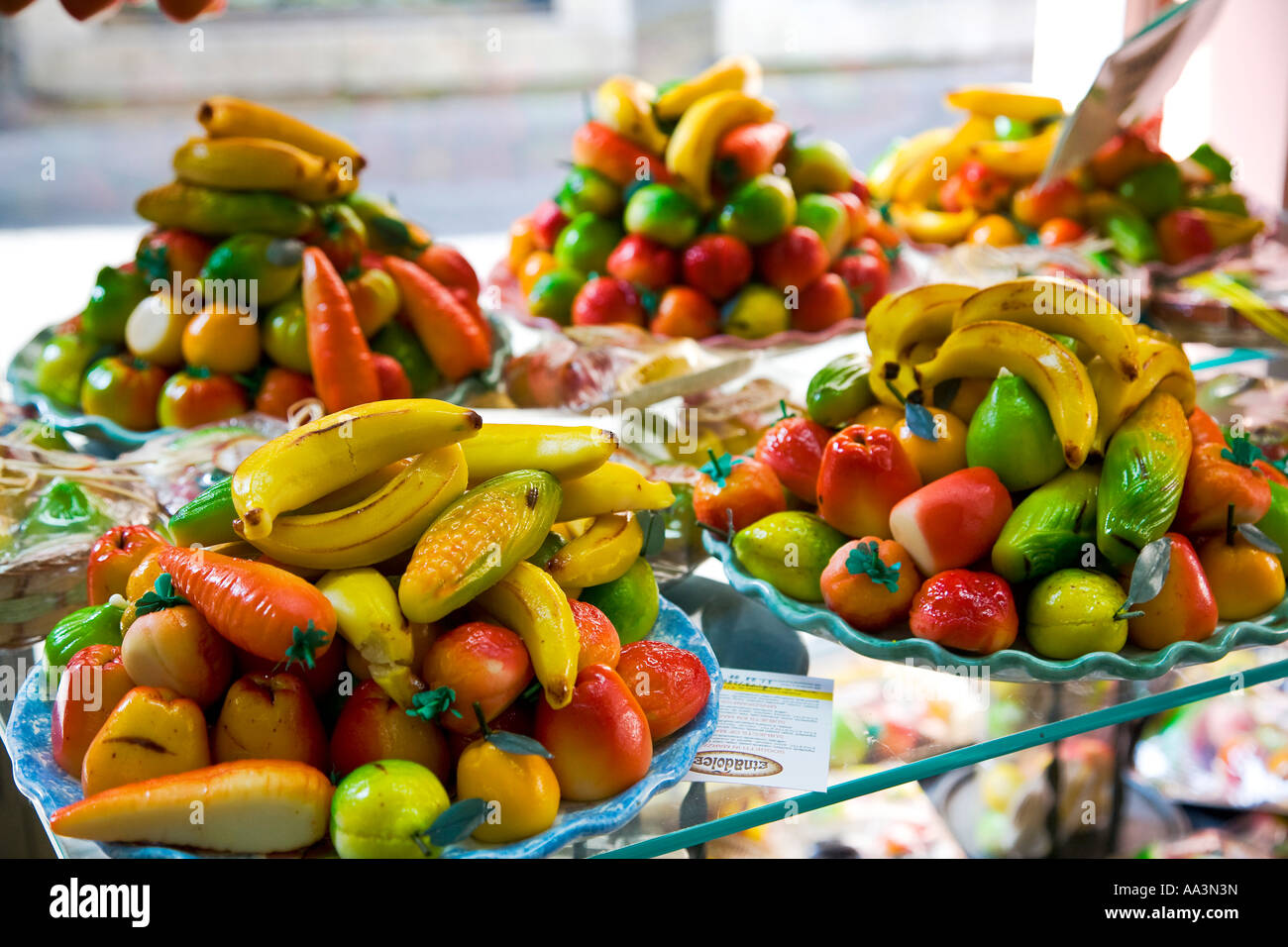 Marzipan fruit display in shop window Taormina Sicily Italy Stock Photo ...