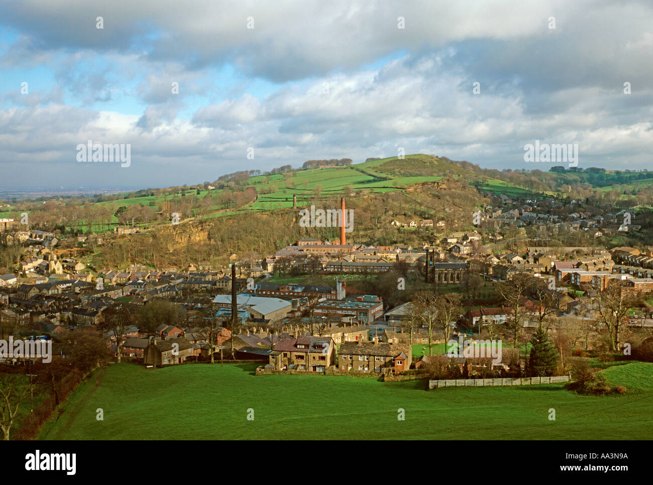 Cheshire Bollington village near Macclesfield panorama from White Nancy ...