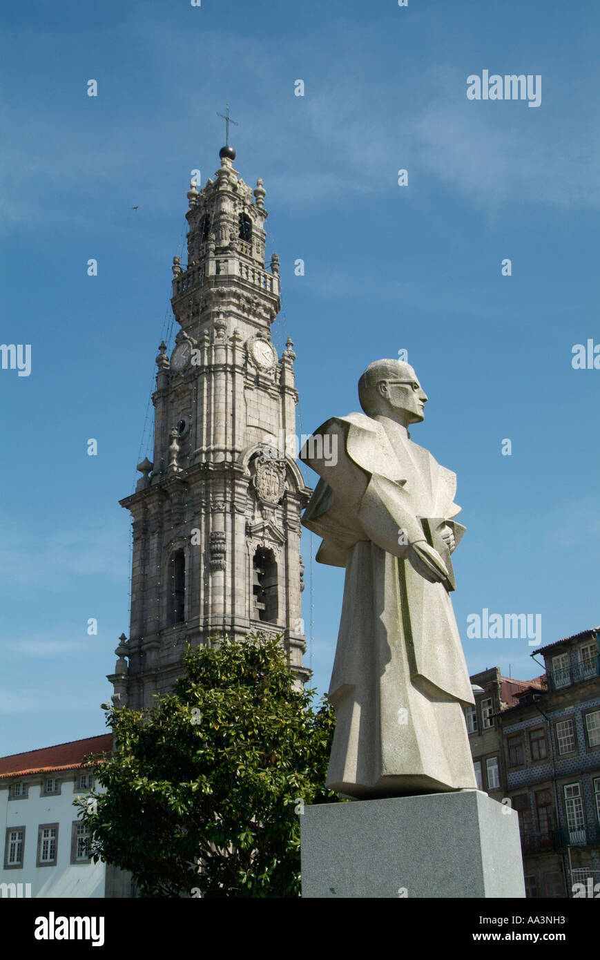 Statue of a famous Porto's Bishop in the historic part of the town ...