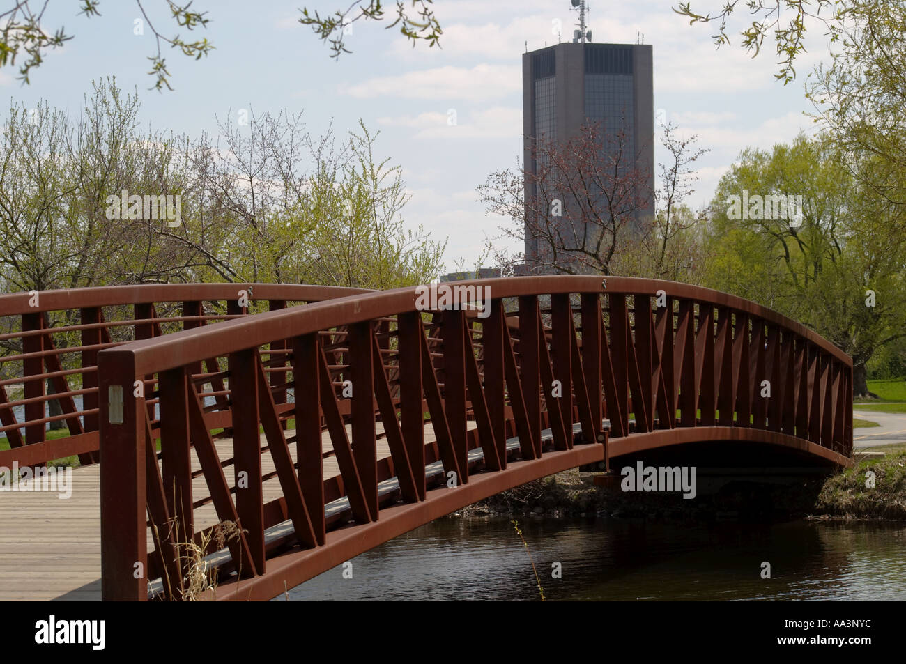 Little bridge in the city park with Carleton university view, Canada ...