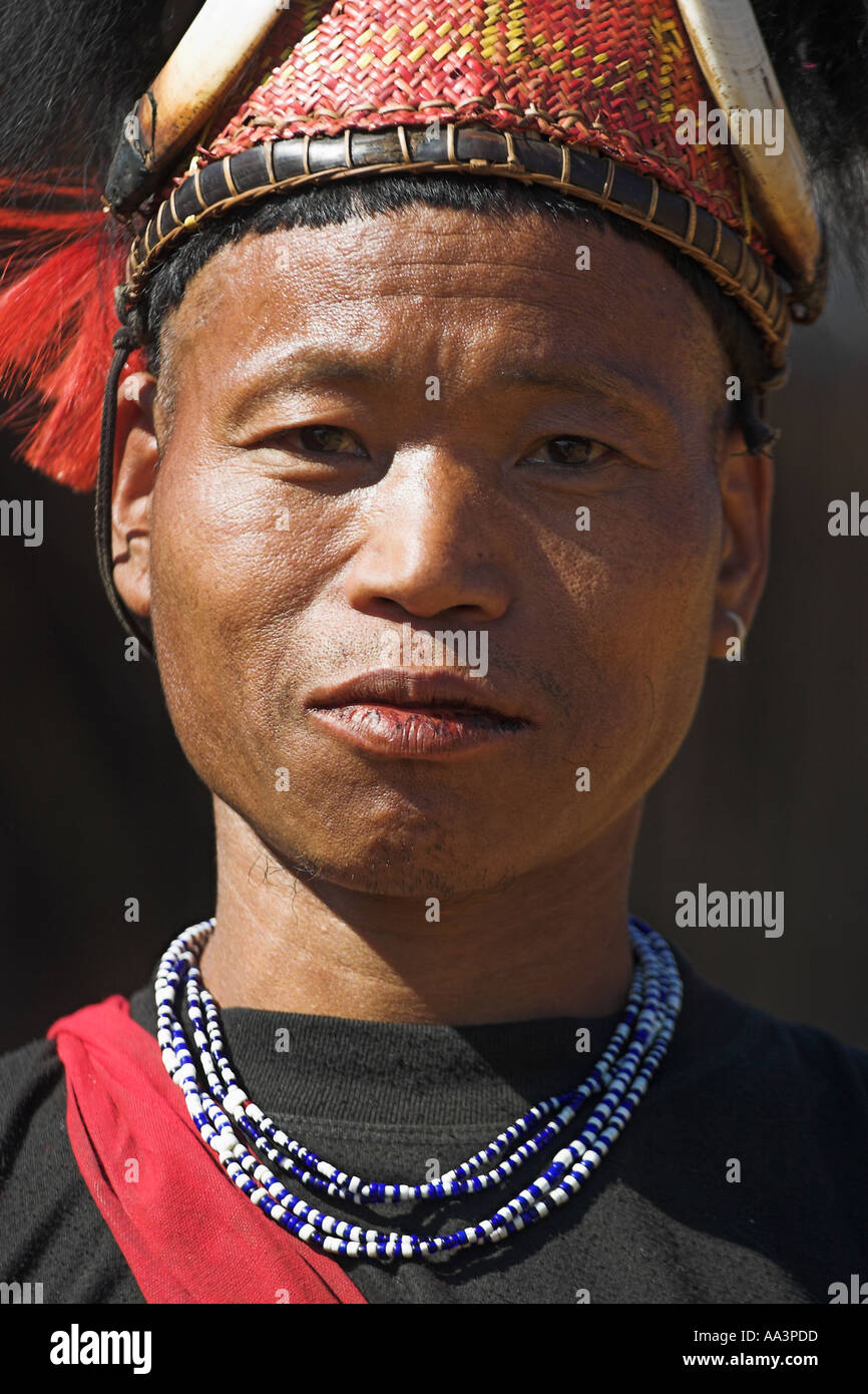 MYANMAR Sagaing Division Magyan Village Naga man wearing tradition hat ...