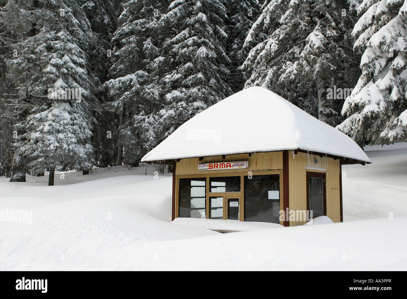 snow covered kiosk Kopaonik Village Serbia Stock Photo - Alamy