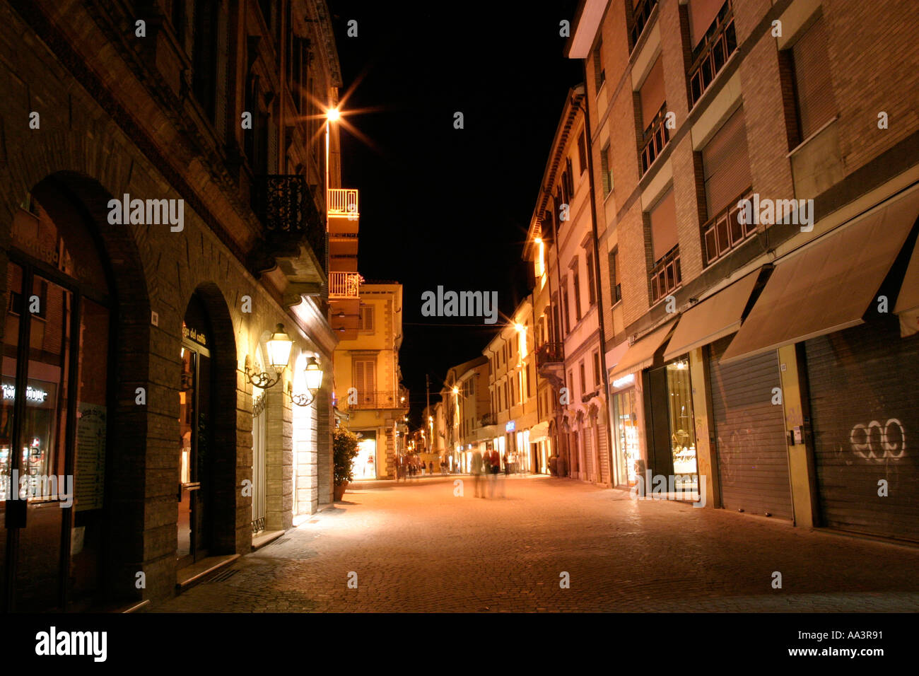 Piazza Cavour in Rimini Northern Italy at night Town Square Stock Photo ...