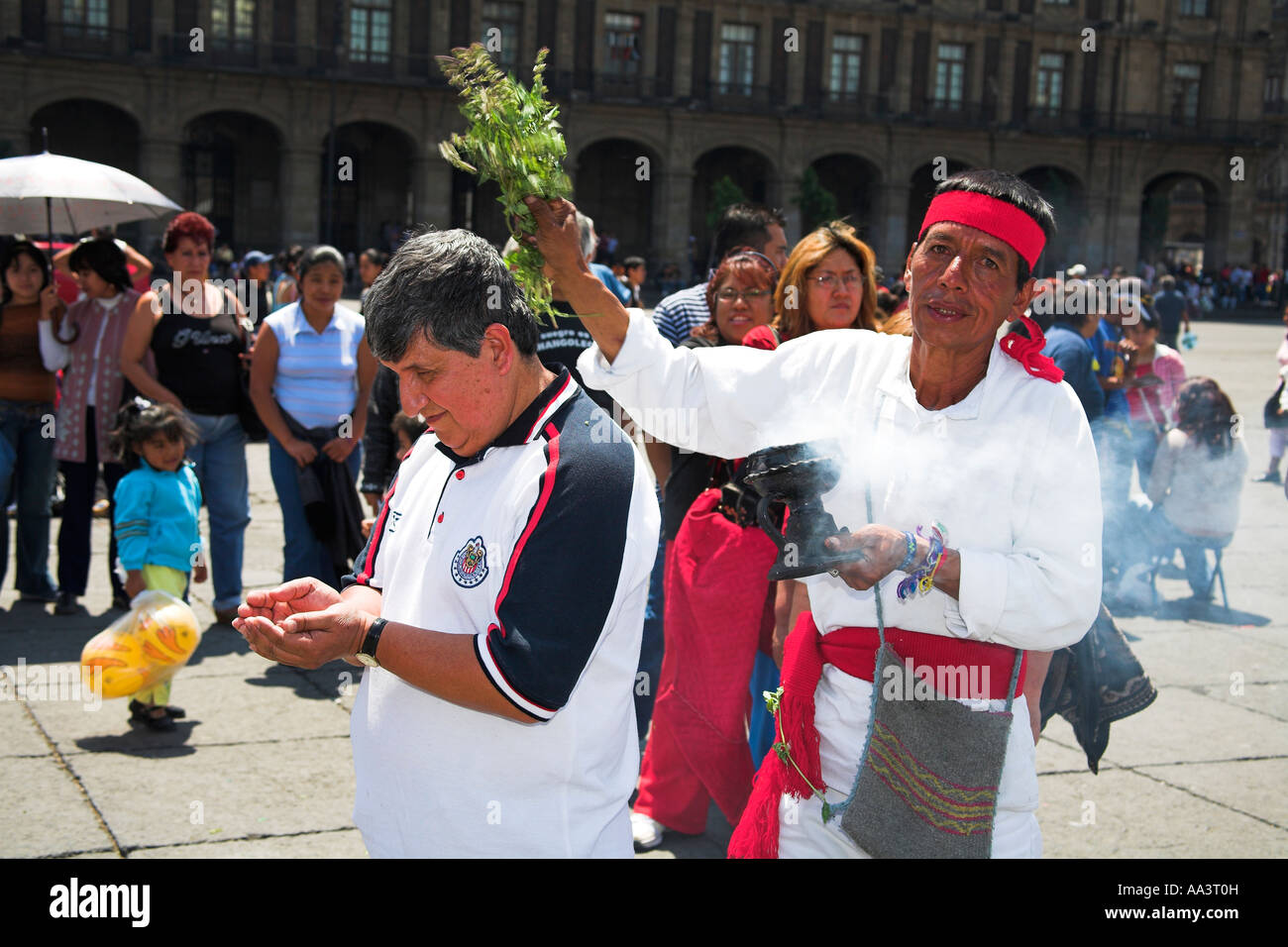 Male Mexican Indian practising traditional religion in healing ceremony ...