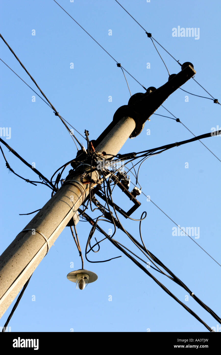 electrical power line post and street lamp Belgrade Serbia Stock Photo ...