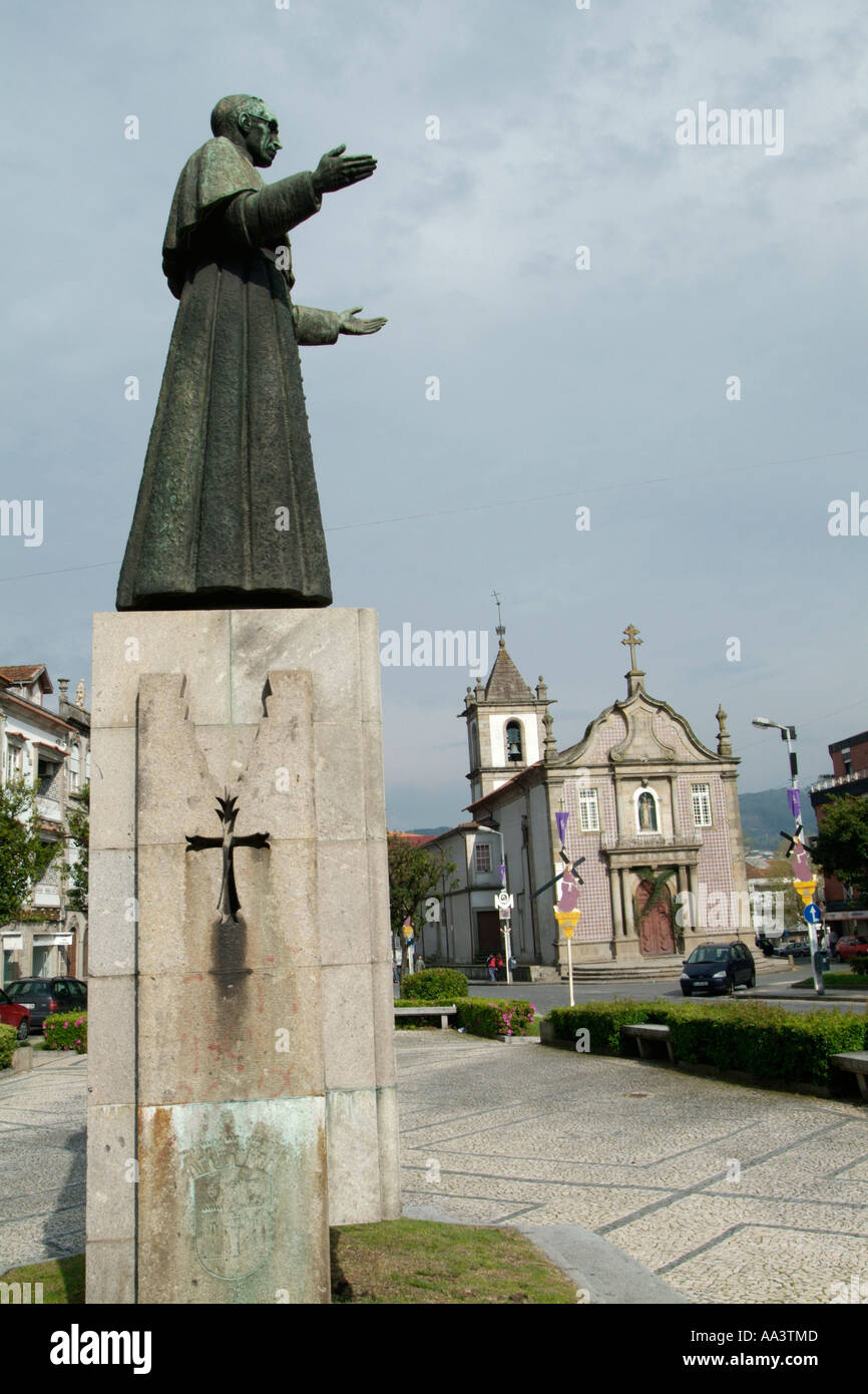 Statue of the Pope Pio XII close to the Church of Senhora-a-Branca in ...