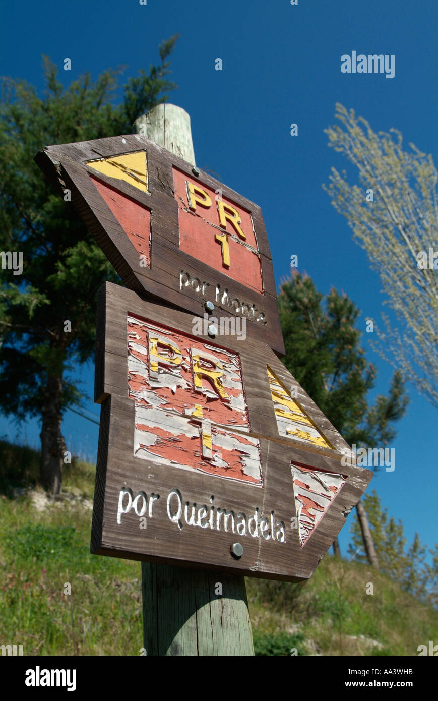 Signpost marking walking path Stock Photo - Alamy
