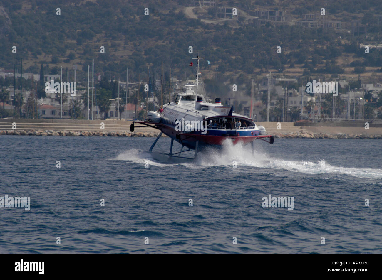 Hydrofoil ferry returns to Bodrum in Turkey from cos in Greece Stock ...