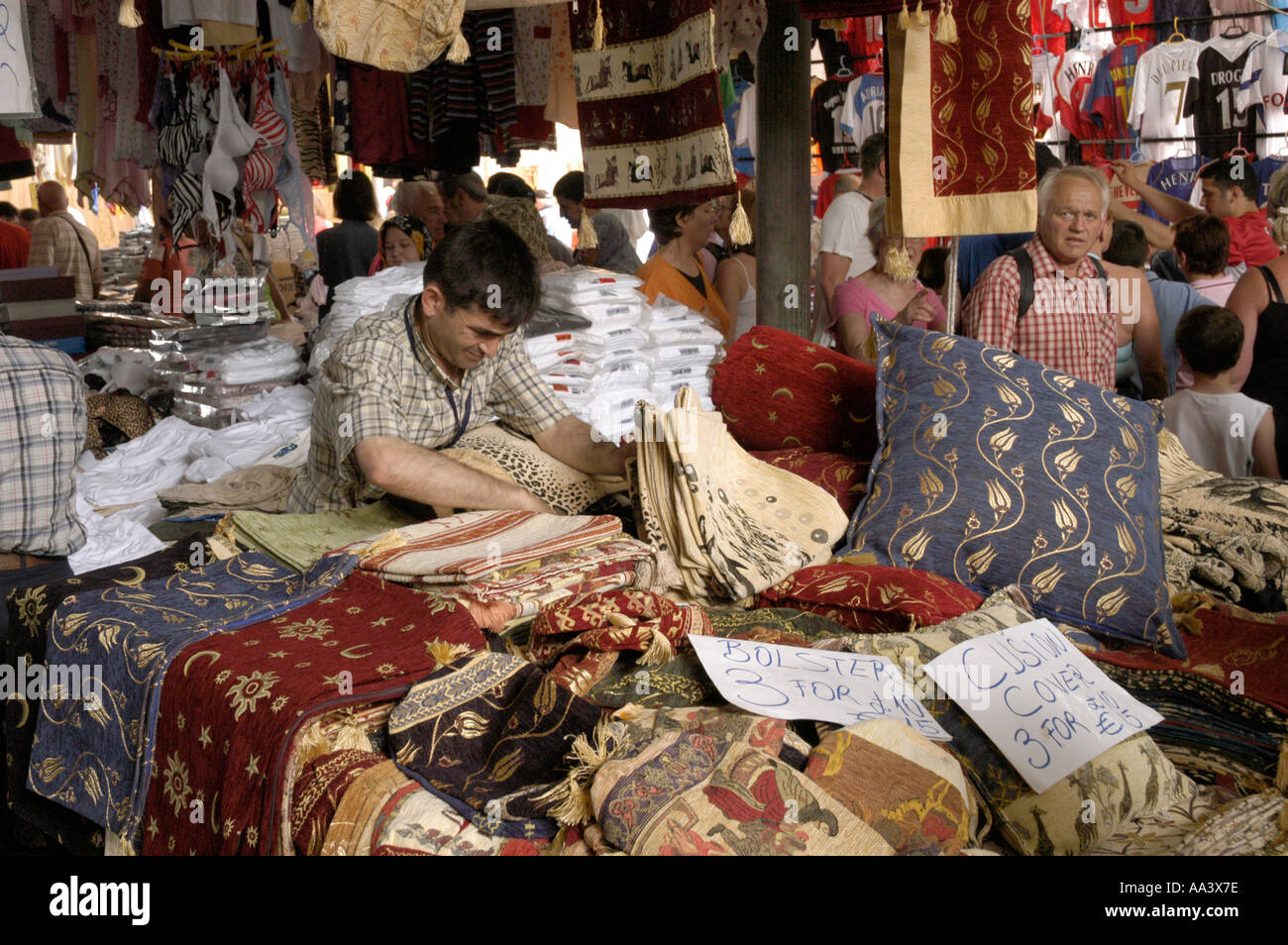 selling cloth products at the local market in Bodrum in Turkey Stock ...