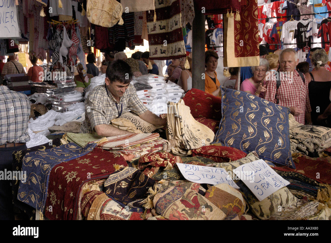 selling cloth products at the local market in Bodrum in Turkey Stock ...