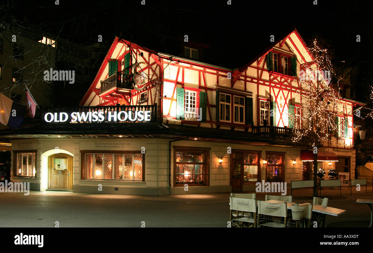 Old Swiss House Restaurant at Night Stock Photo - Alamy