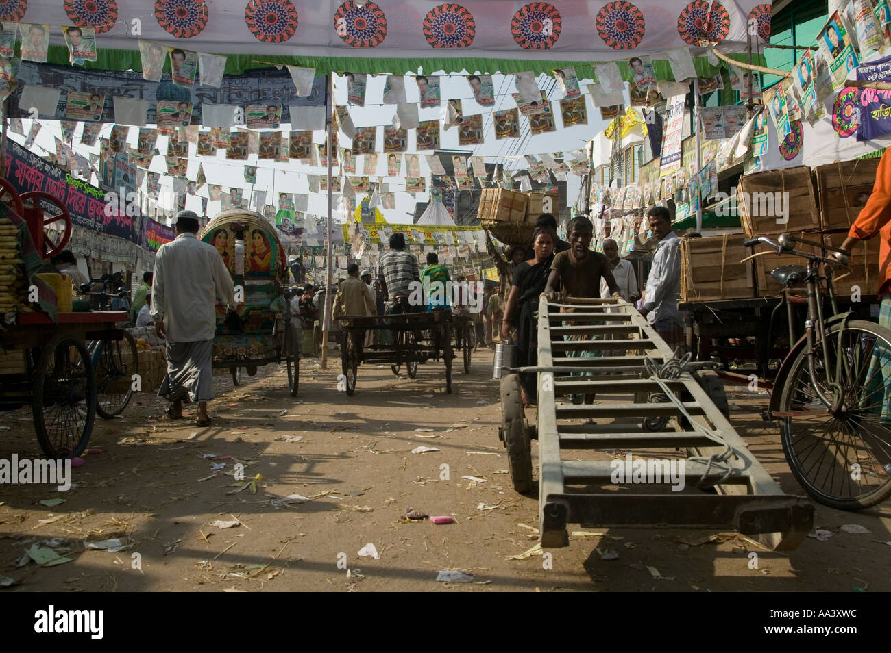 Market place decprated with bunting for local elections Dhaka ...