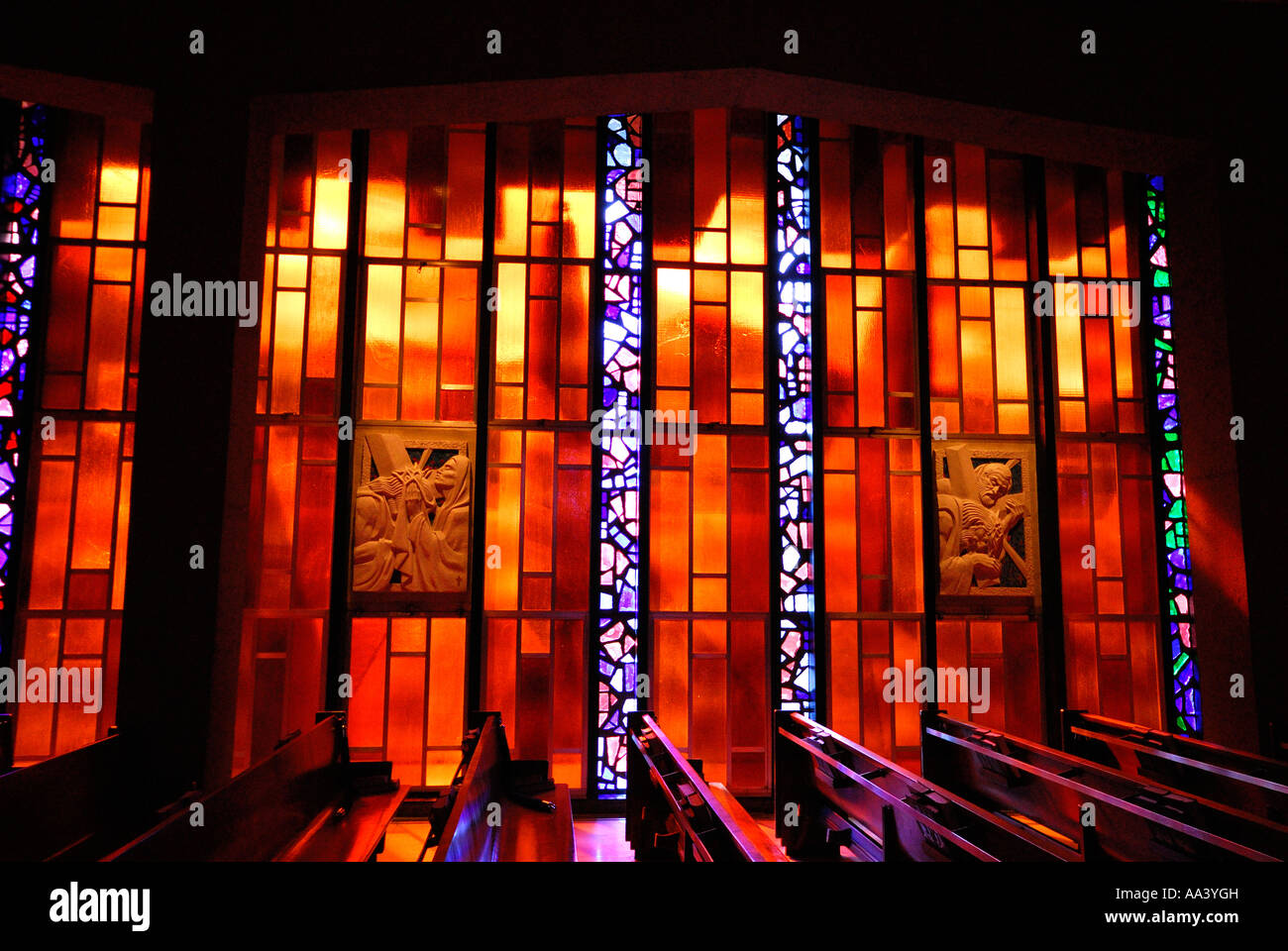 The stained glass windows of the Catholic Chapel at the USAF Academy in ...