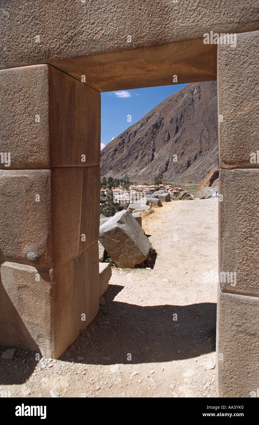 An Inca stone masonry entranceway at Ollantaytambo Sacred Valley En ...