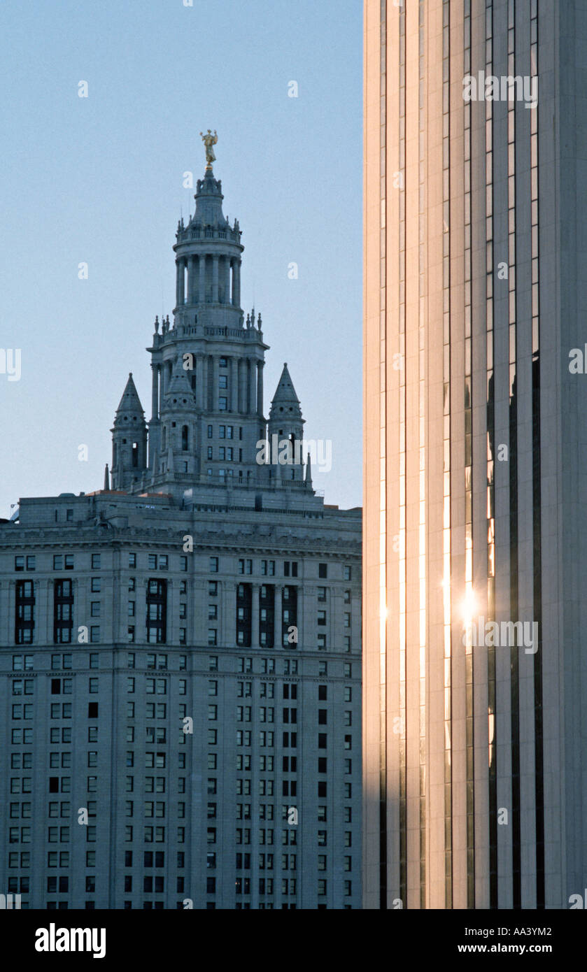 City Hall building Manhattan New York USA Viewed from Brooklyn Bridge ...