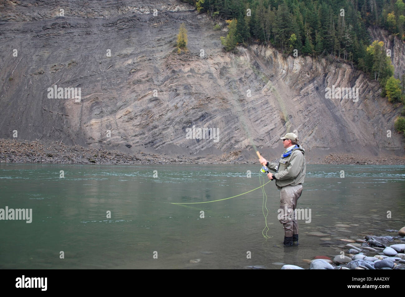 Flyfishing for steelhead Skeena river British Columbia Stock Photo - Alamy