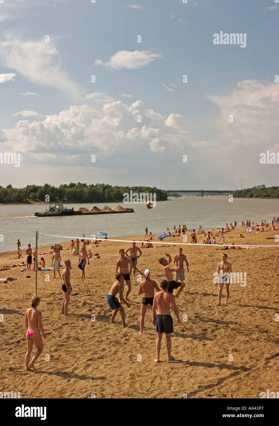 Beachside at the River Irtisch, Bather and Sunner at the Beachside of ...