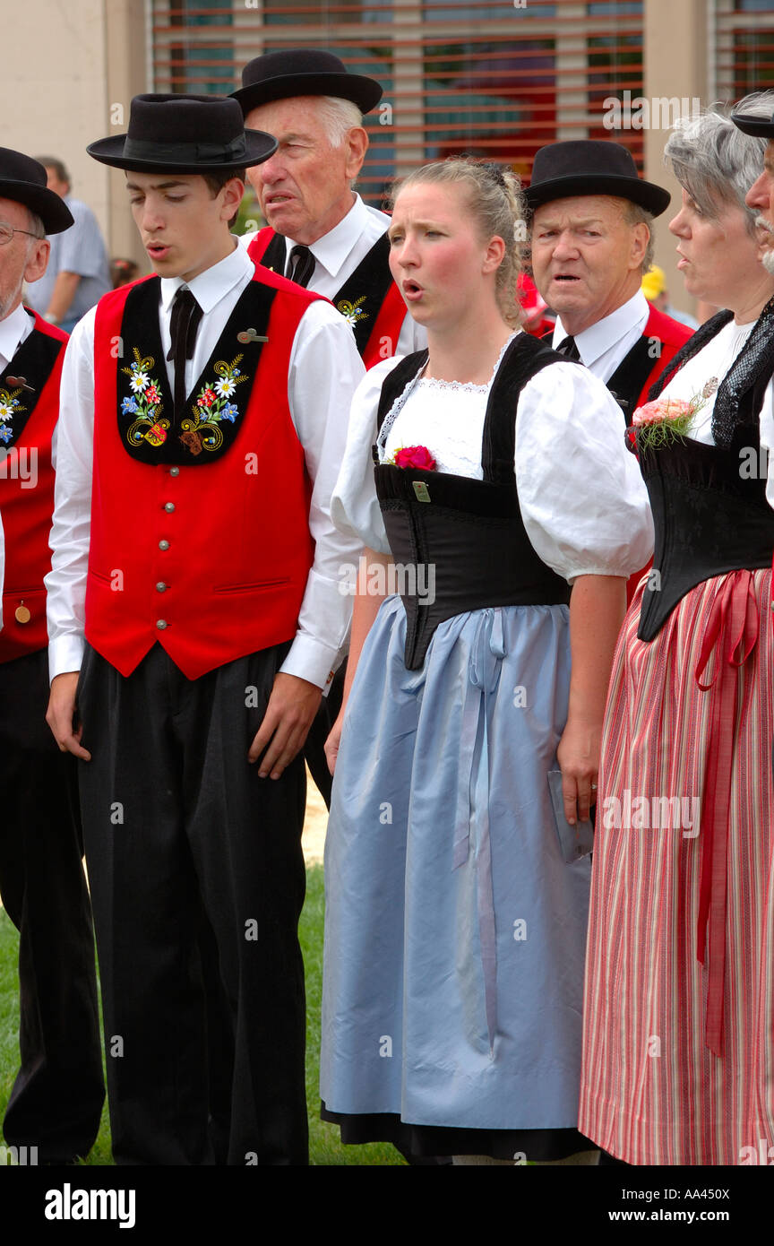A group of Swiss yodelers in full song Stock Photo - Alamy