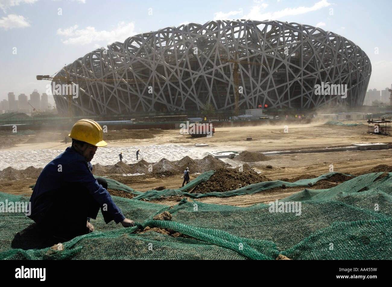 Construction site of the National Stadium known as the Bird Nest for ...