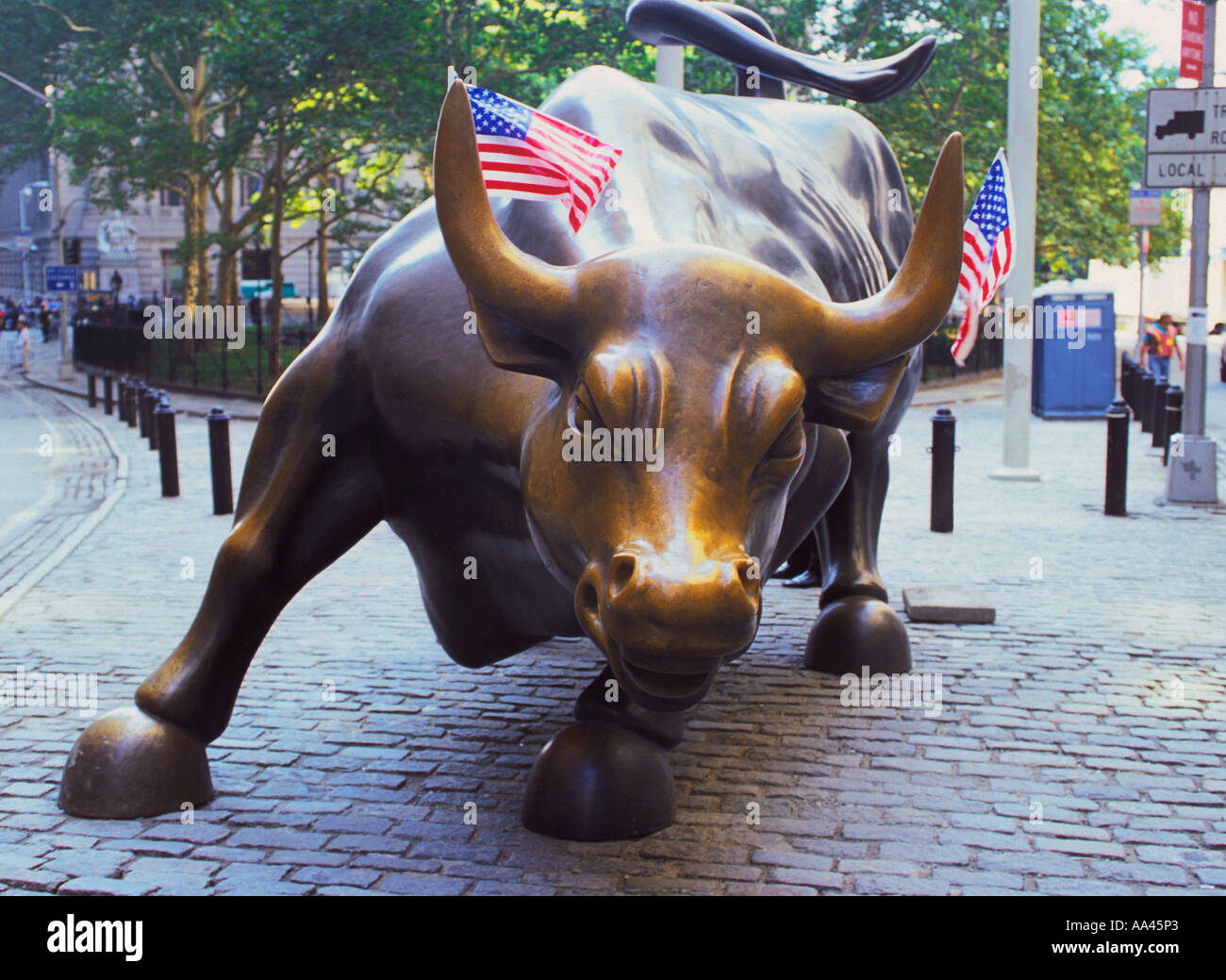Wall street charging bull american flags hi-res stock photography and ...