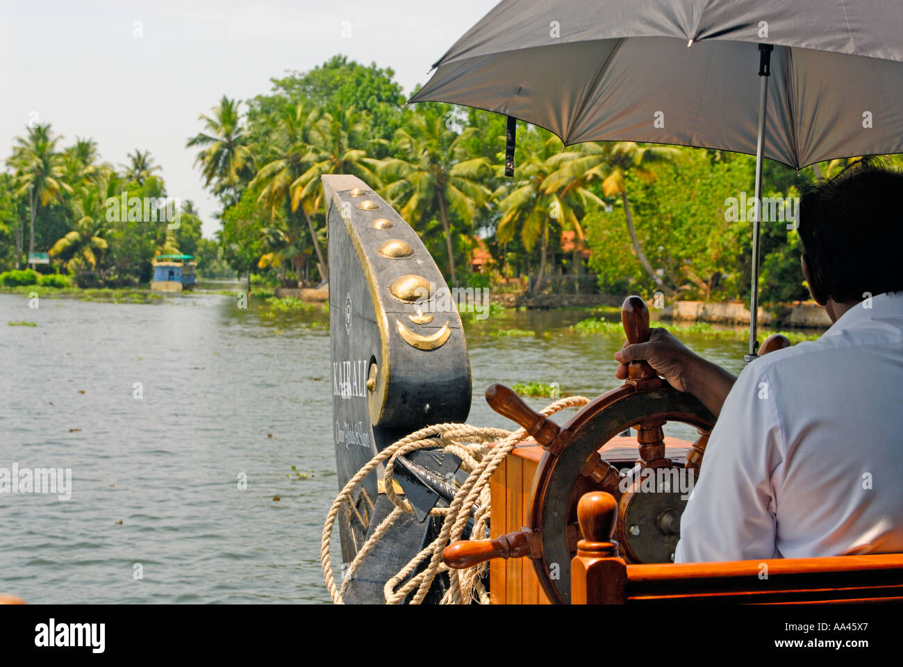 On Board a Traditional Rice Boat on the Kerala Backwaters Stock Photo ...