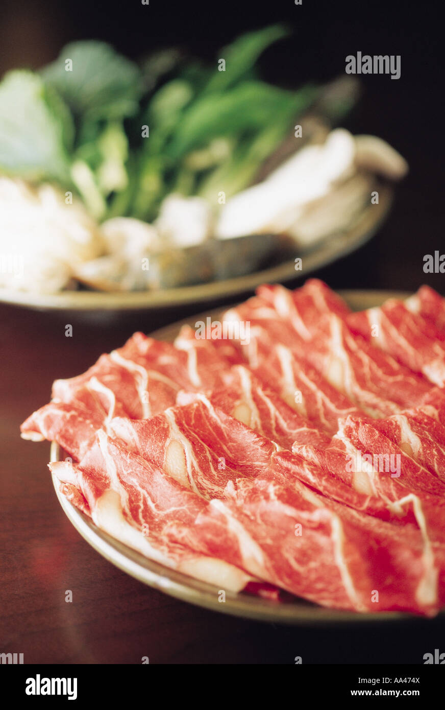 Octopus mushroom vegetable beef closeup fresh blur shabu shabu lemeat ...