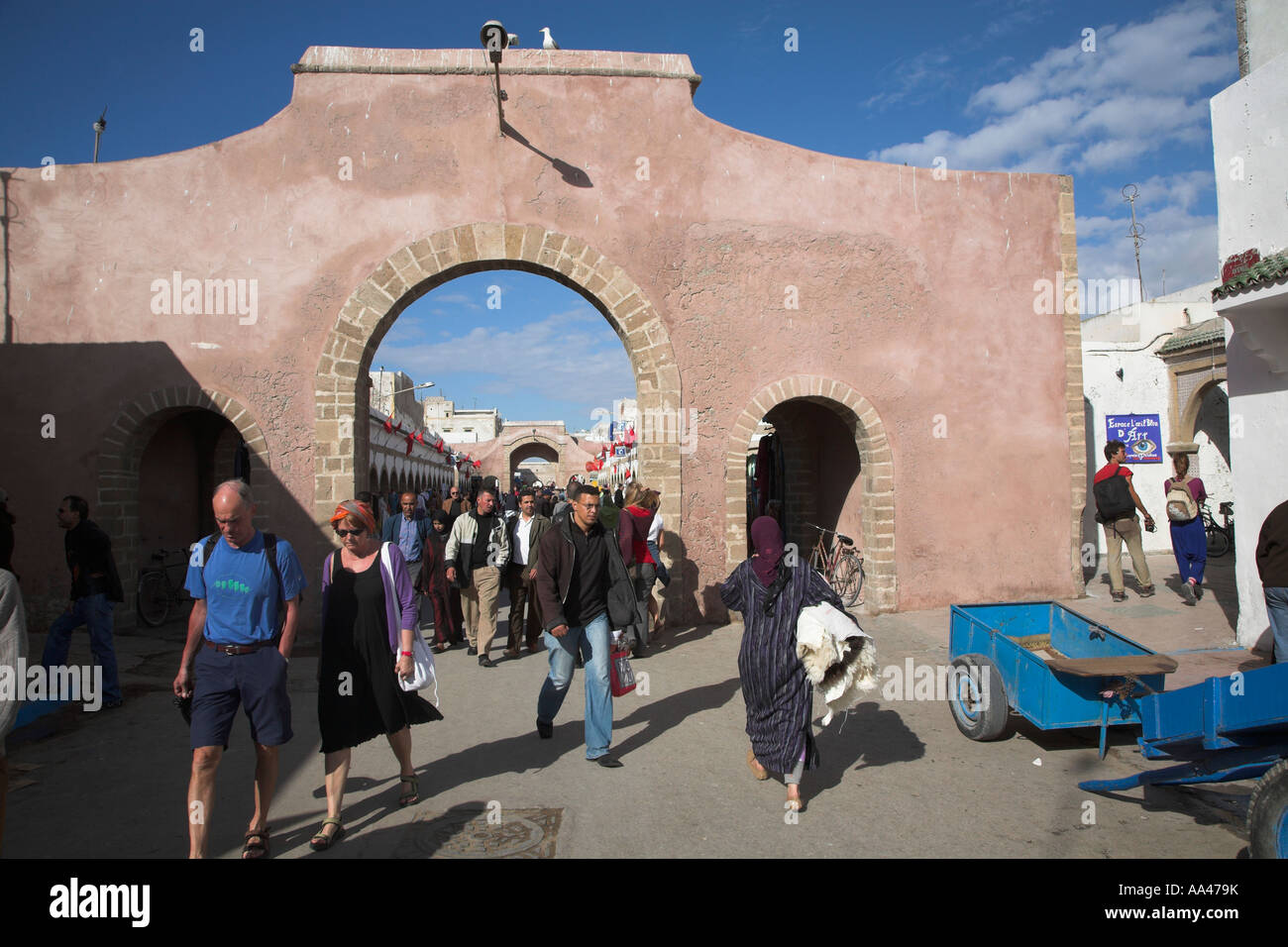 Three arched gateway to medina souk Essaouira, Morocco, north Africa ...
