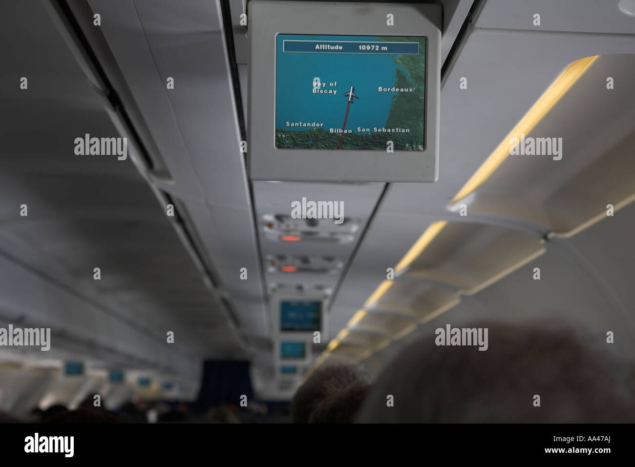 Inflight electronic location map showing location over Bay of Biscay ...