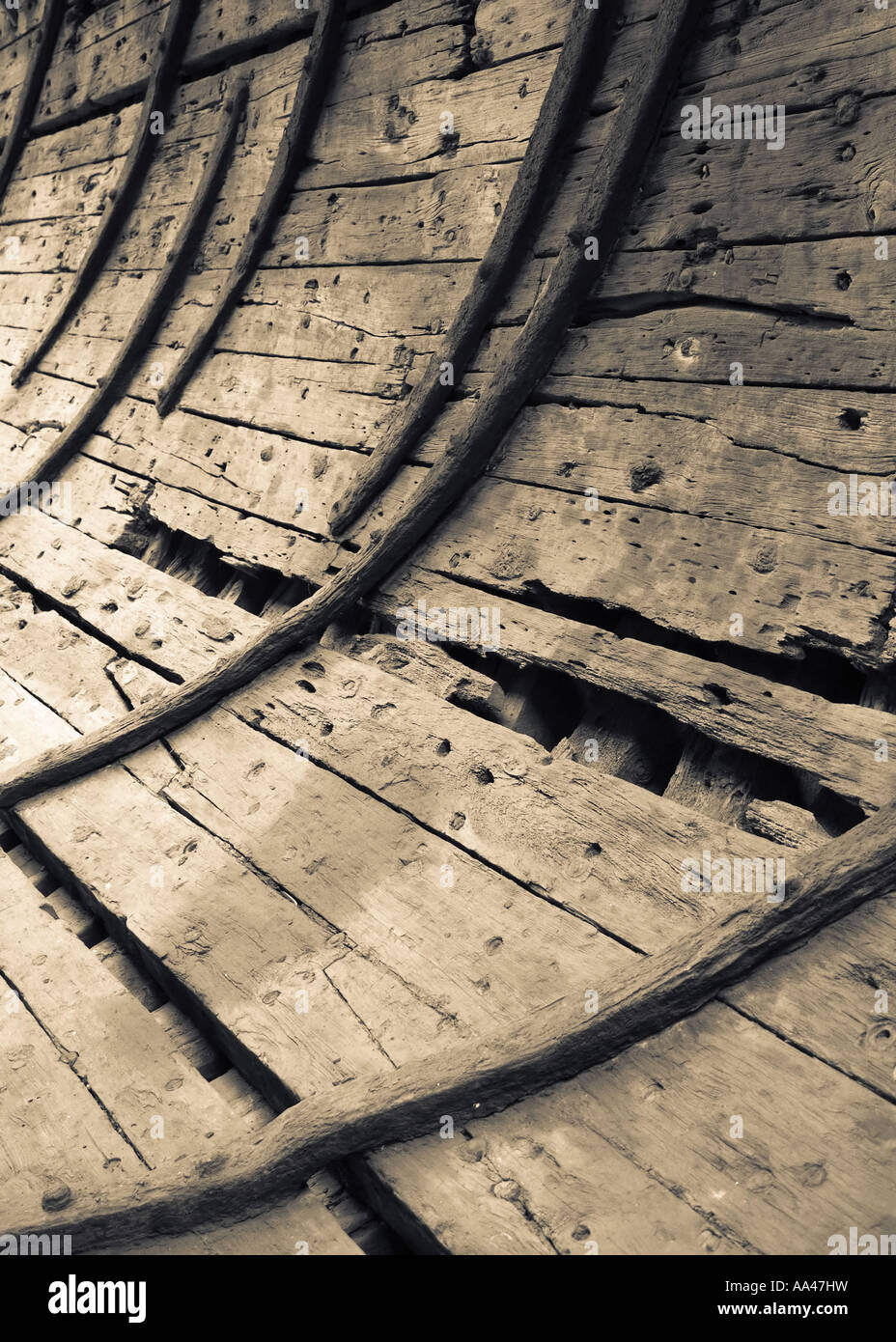 A portion of the hull of the Edwin Fox ship in Picton, South island ...