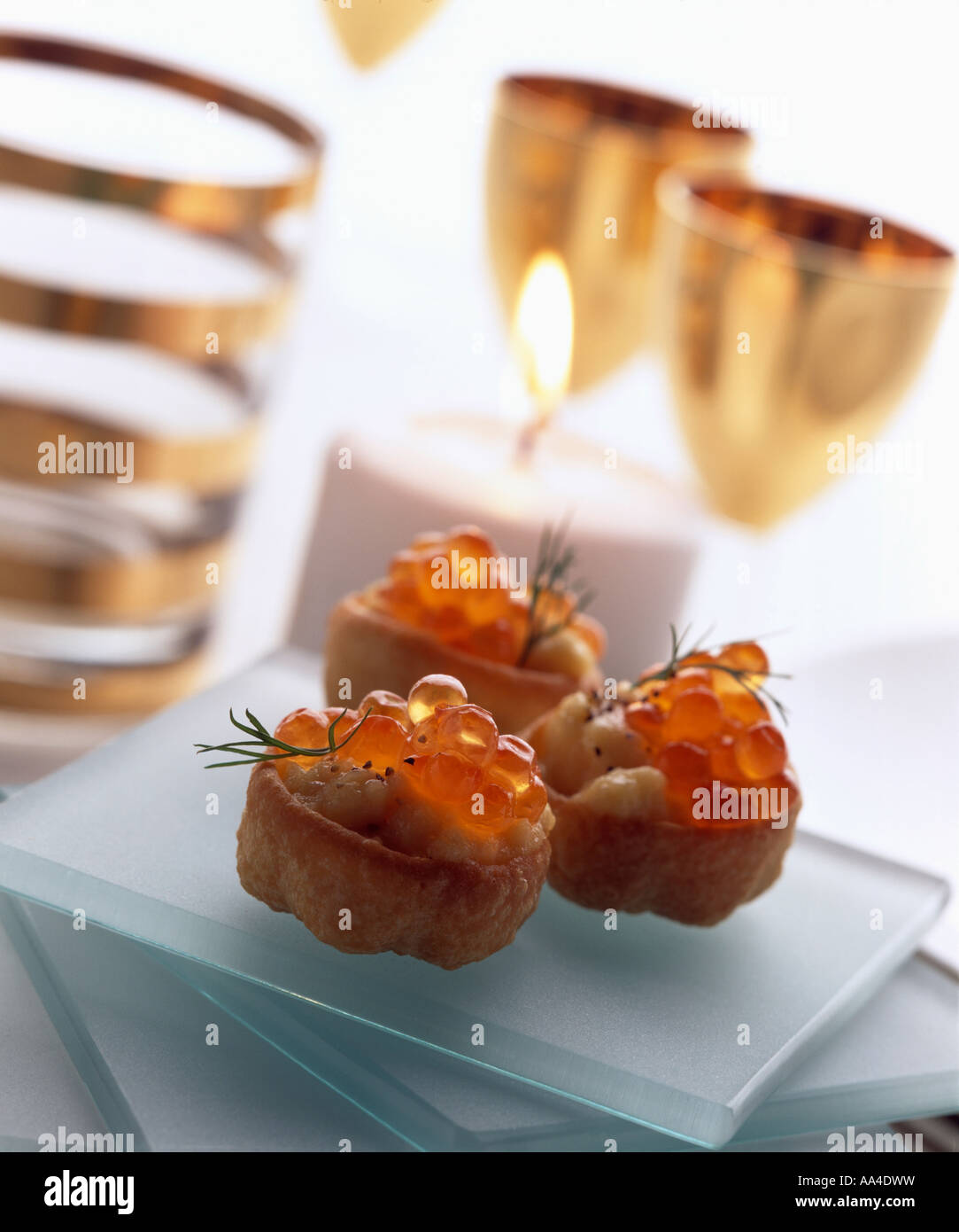 Close-up of salmon roe canapes Stock Photo - Alamy