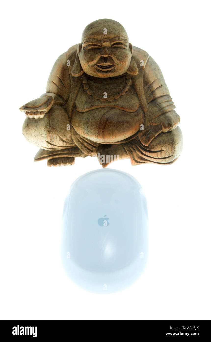Buddha genie facing designer mouse concept Stock Photo - Alamy