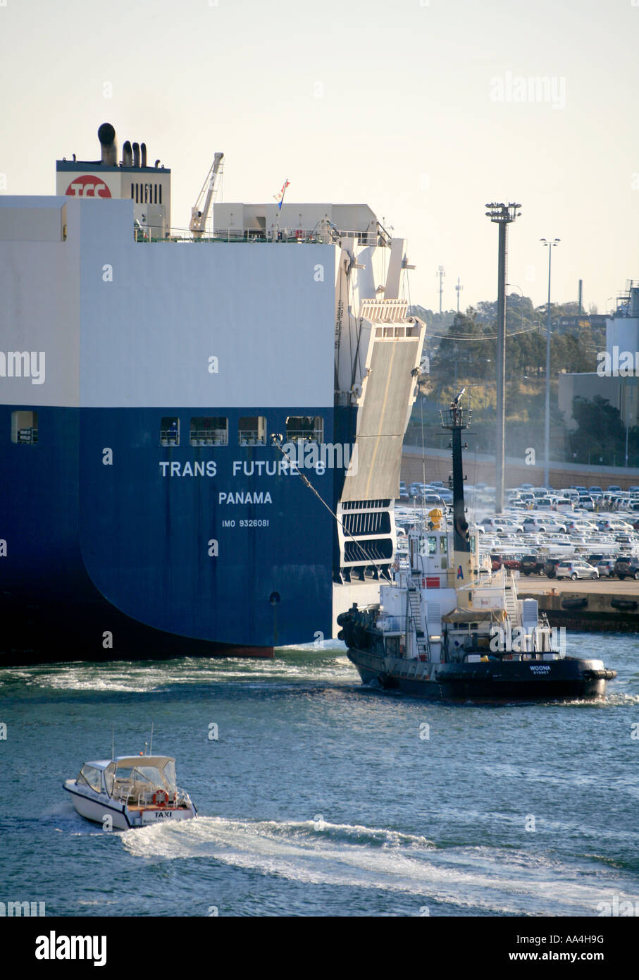 The Tug Adsteam Woona uses full power to pull the car carrier Trans ...