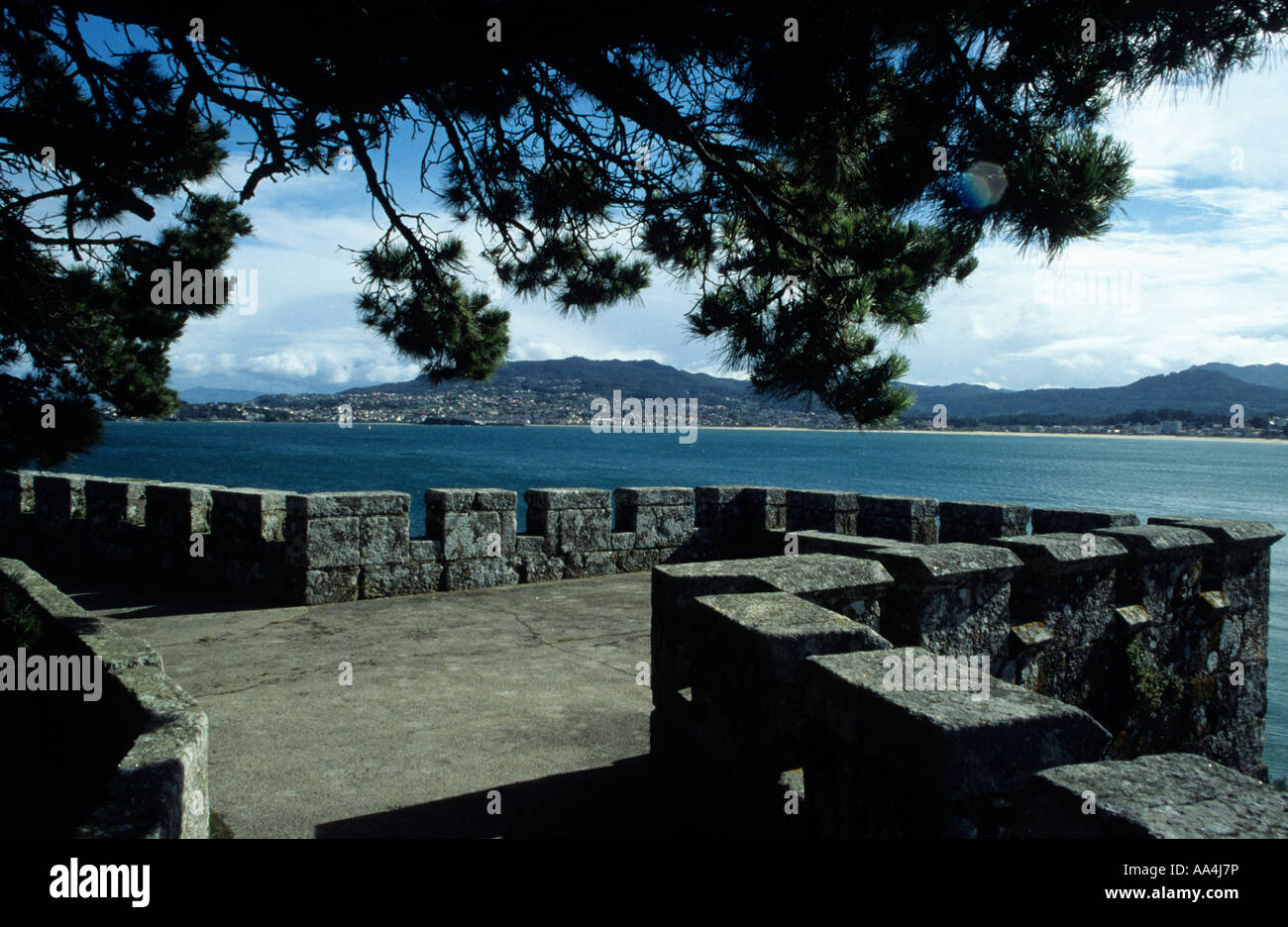 Fortified castle now converted to a hotel or parador at Vigo facing the ...
