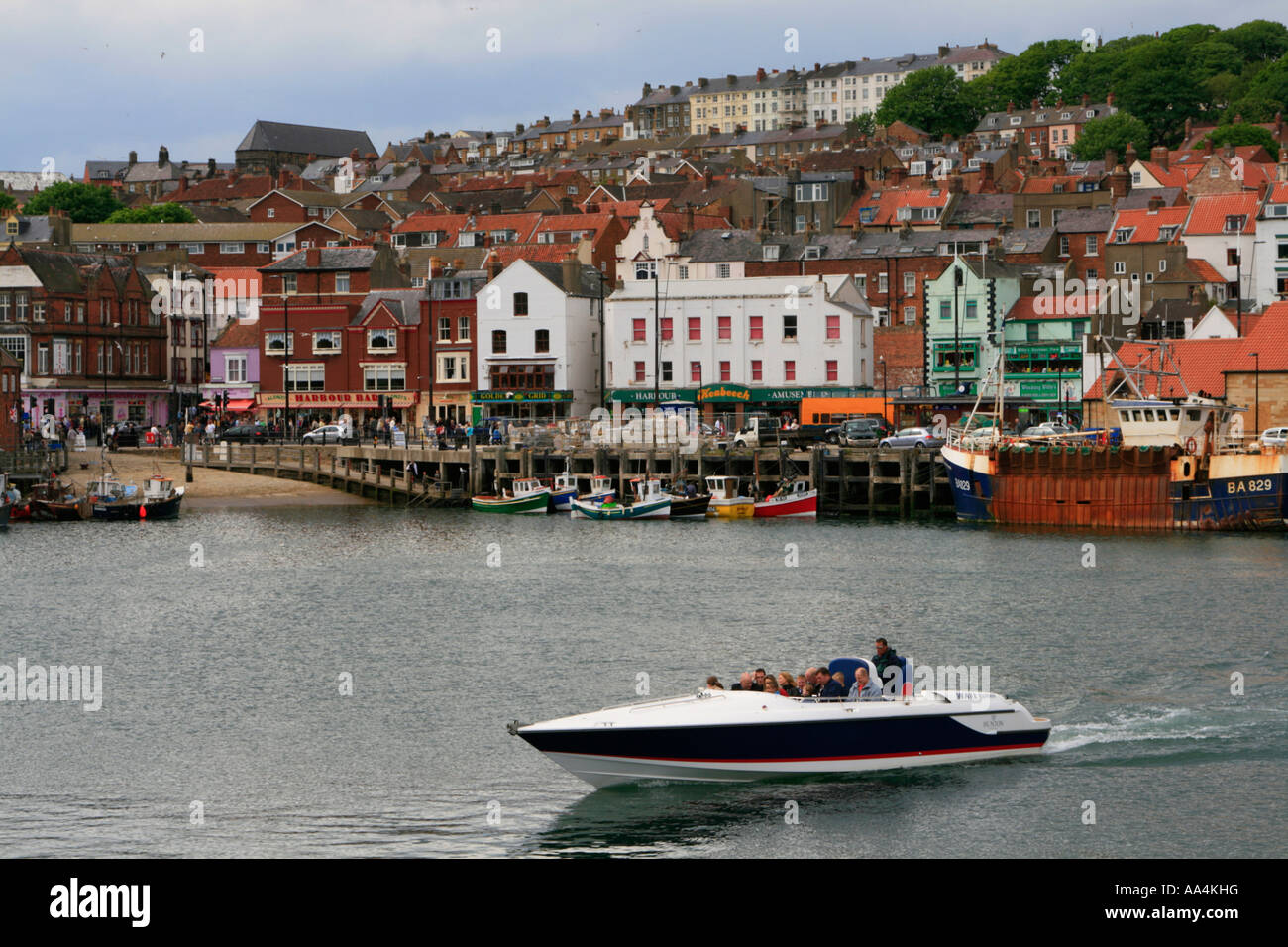 speed boat leaving harbour scarborough tourist resort north yorkshire ...