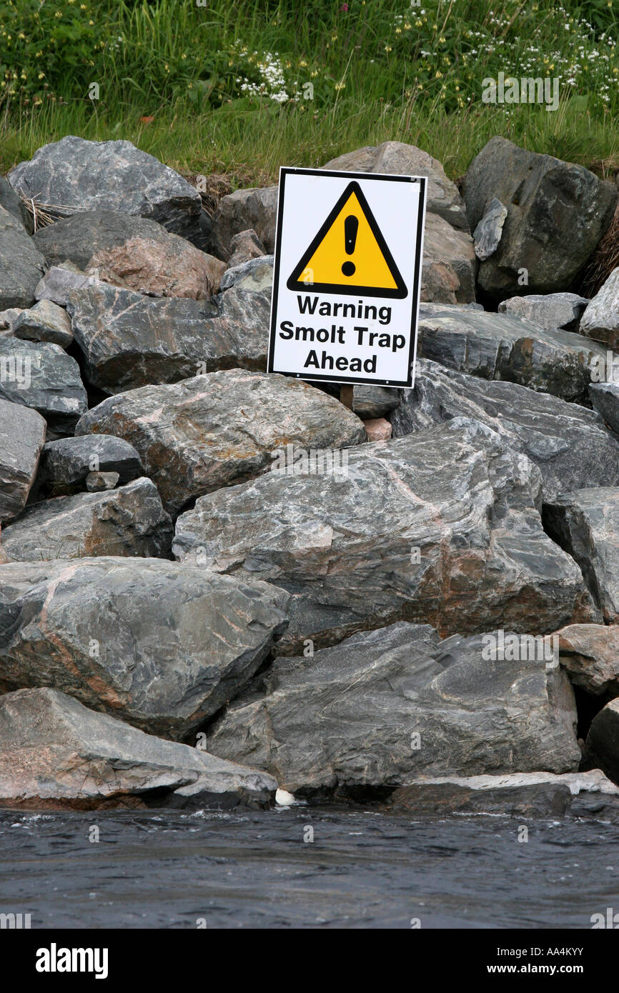 Warning sign smolt trap ahead Stock Photo - Alamy