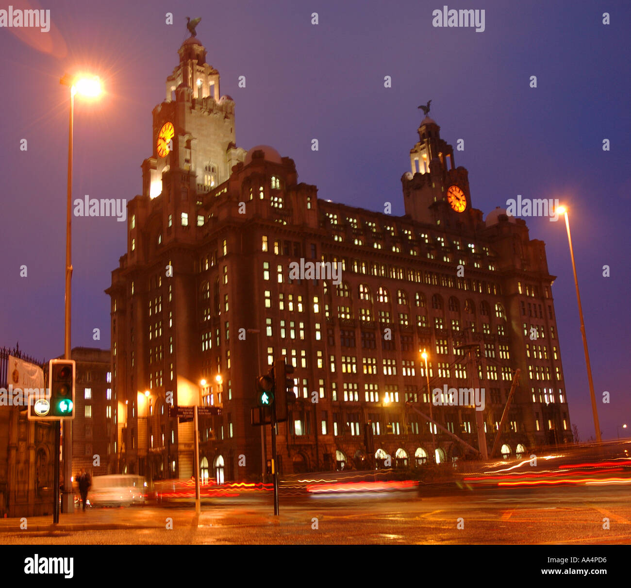 The Liver Building at night Liverpool England Stock Photo - Alamy