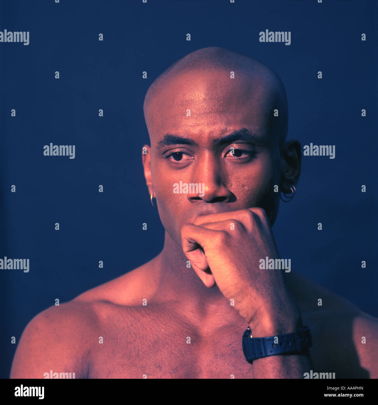 African American Man Worried and Thinking Seriously Stock Photo - Alamy