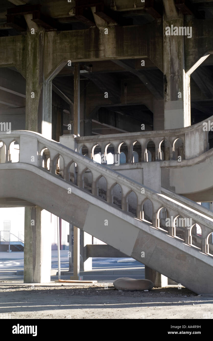 Staircase underneath highway overpass Stock Photo - Alamy