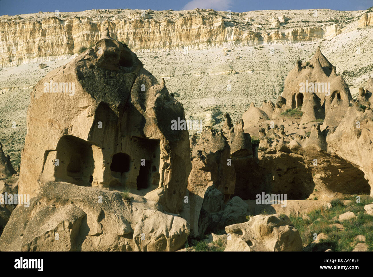 Rock cut churches and rock dwellings Zelve Cappadocia Anatolia Turkey ...
