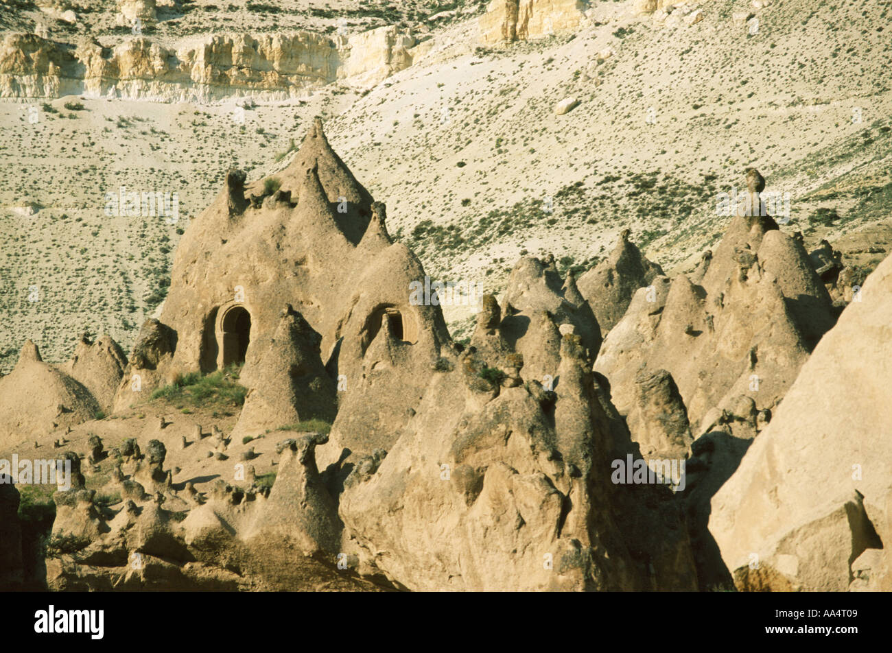 Rock cut churches and rock dwellings Zelve Cappadocia Anatolia Turkey ...