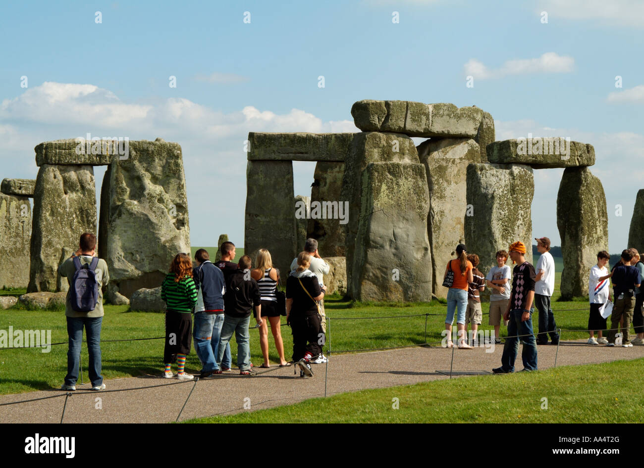 Stonehenge monument Wiltshire England UK Tourists visiting the stone ...