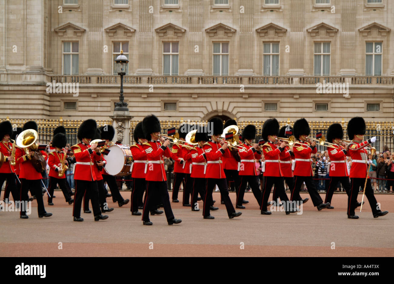 The Queens Guard Band marching at Buckingham Palace London England UK ...