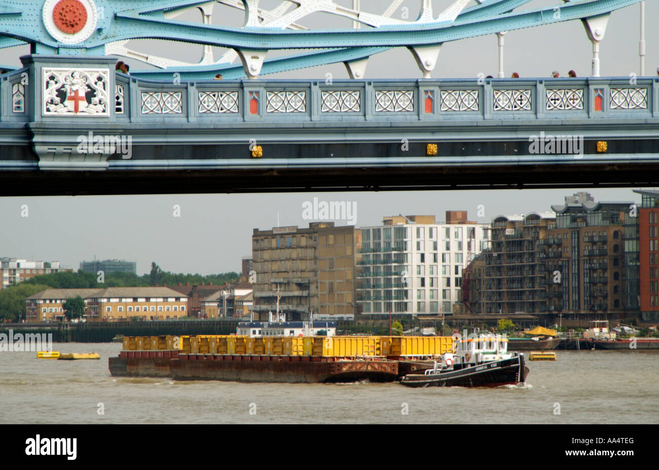 Londons waste refuse rubbish garbage yellow containers on barges along ...