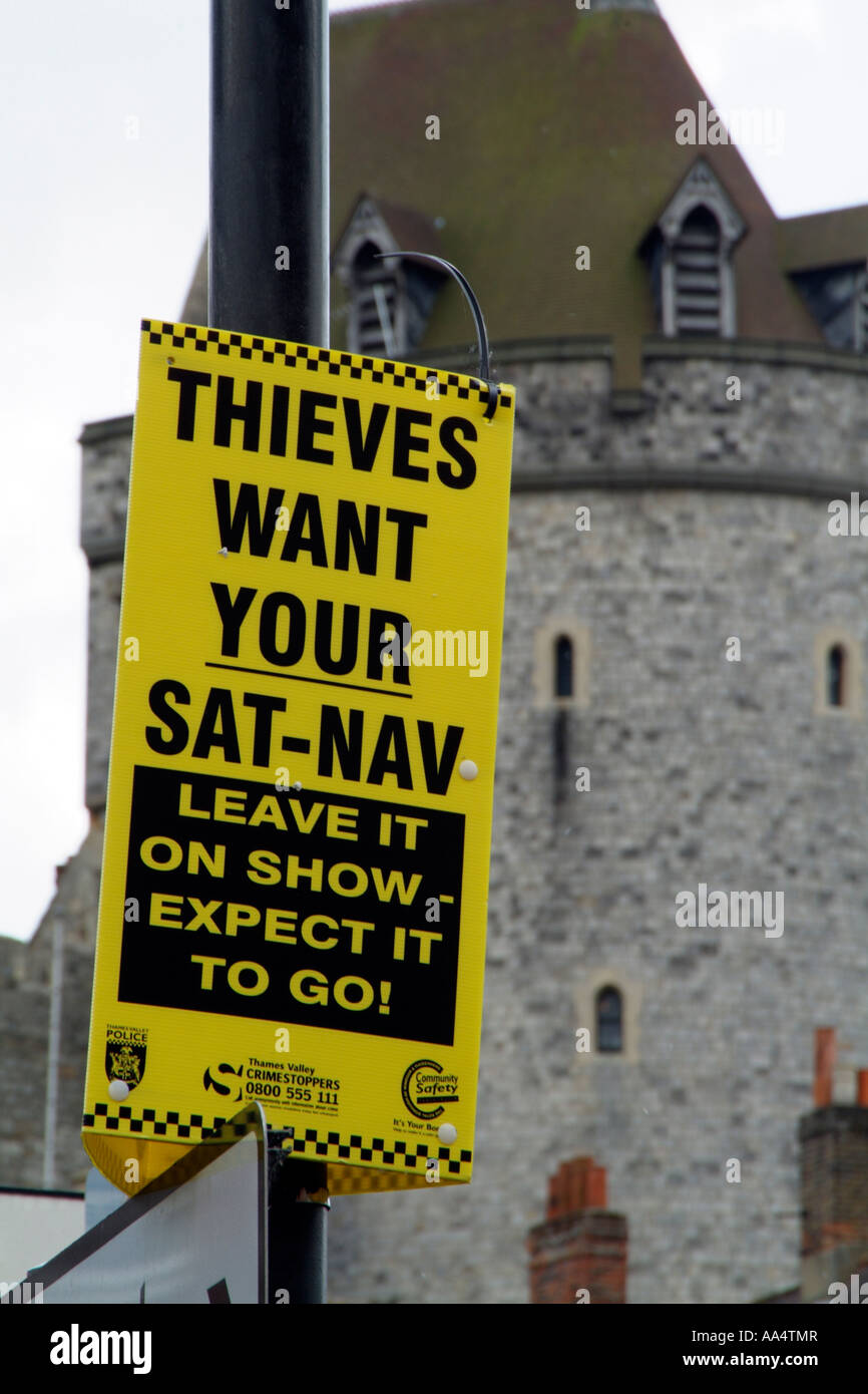 Sat Nav theft police warning notice in Windsor car park England UK ...
