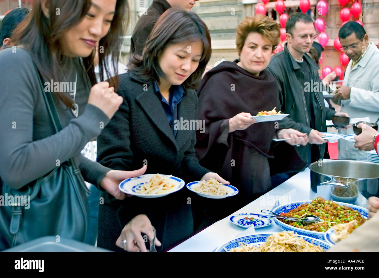 Multicultural, Paris France, Asian Women Serving Themselves Meals ...