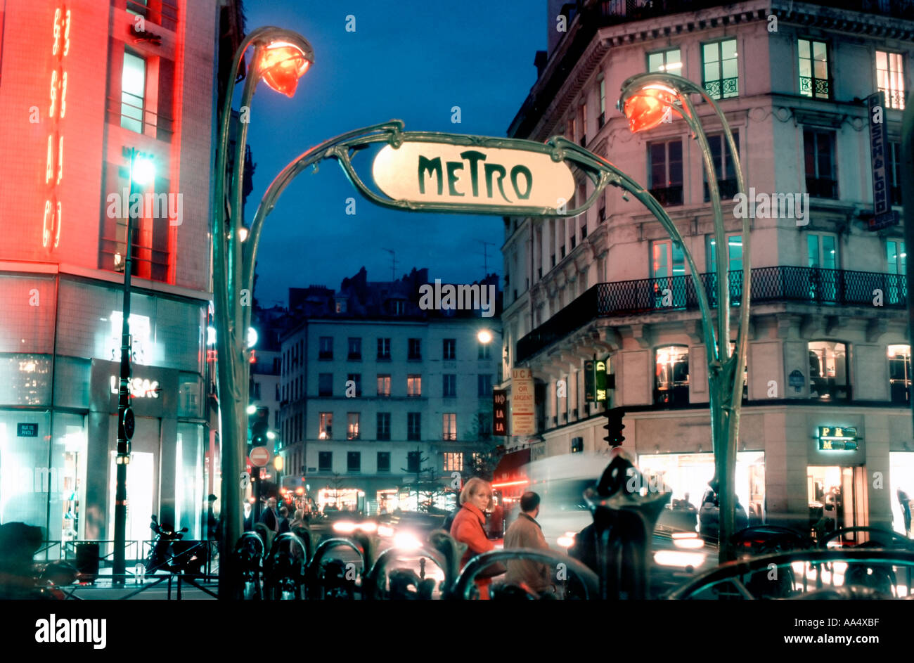 Paris Metro Sign, France Underground, Entrance at Chatelet Station Lit ...
