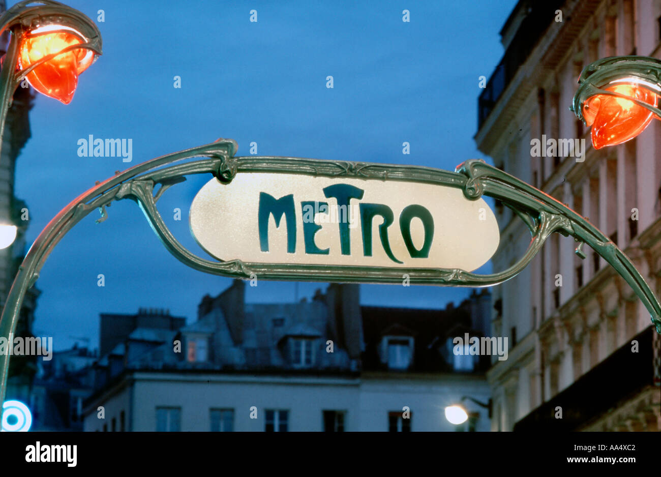 Old Paris Metro Subway Station Vintage Sign at Night ,Paris France ...