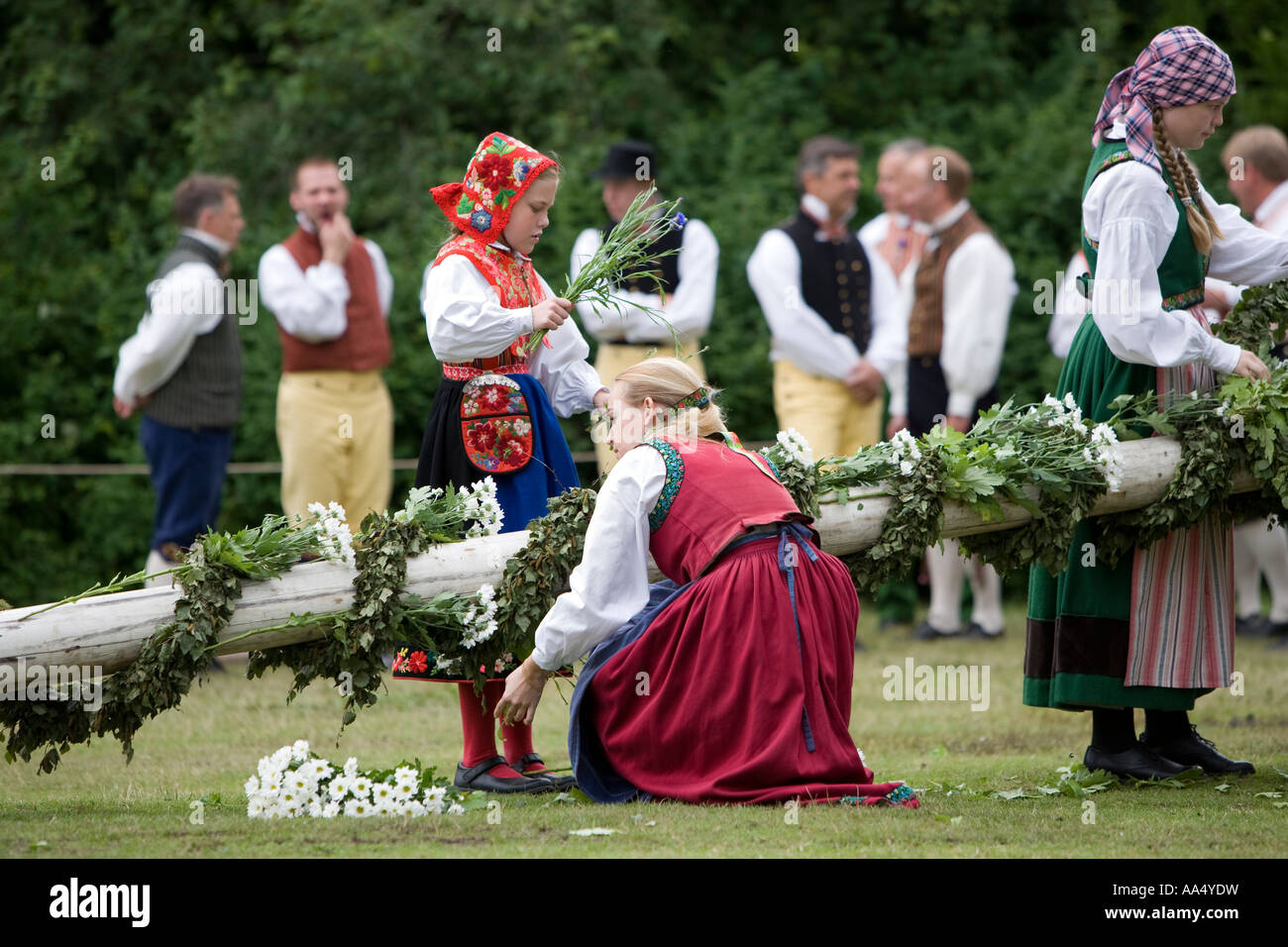 Decorating the Maypole Stock Photo - Alamy